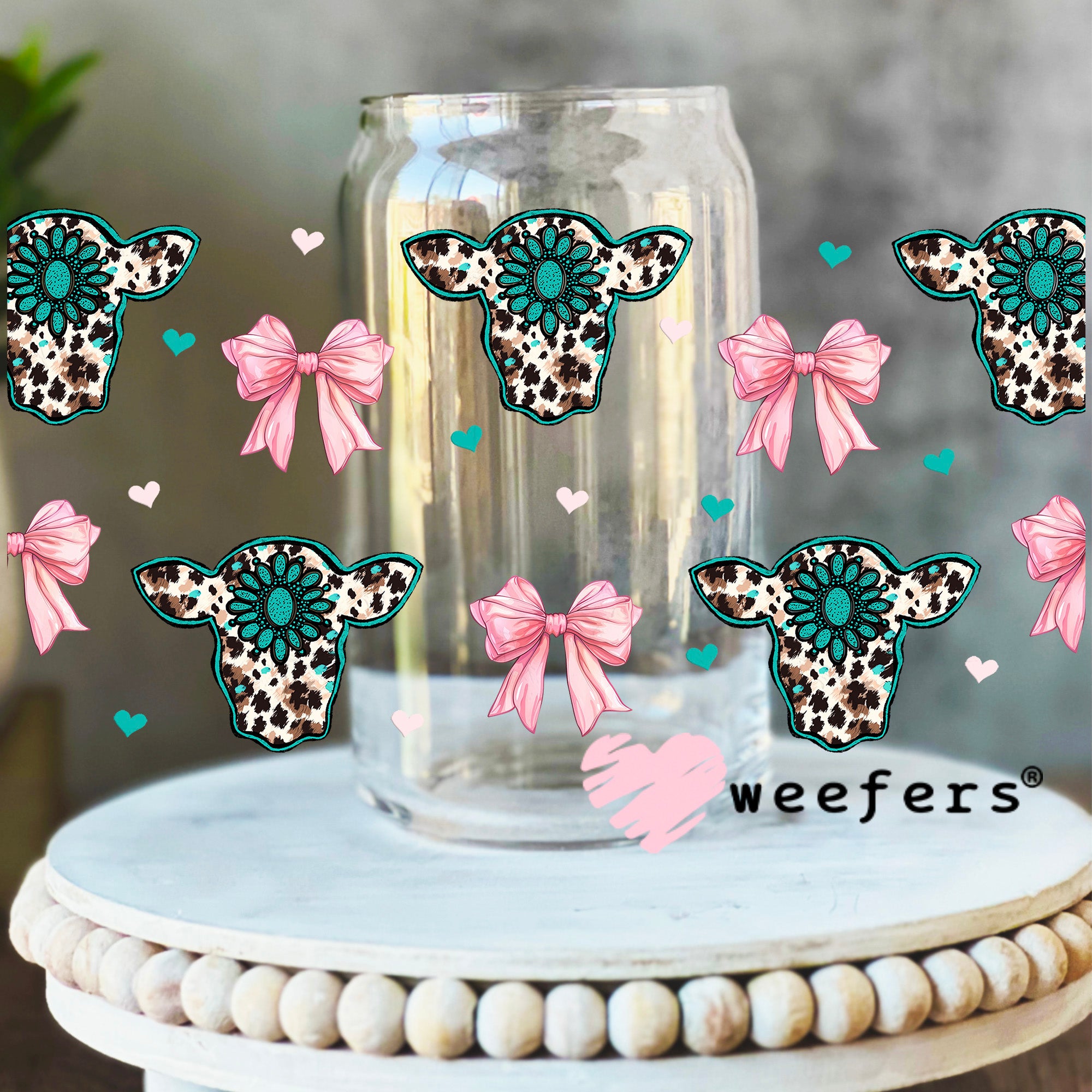 Turquoise Cow Heads and Pink Bows UV DTF Cup Wrap – Weefers