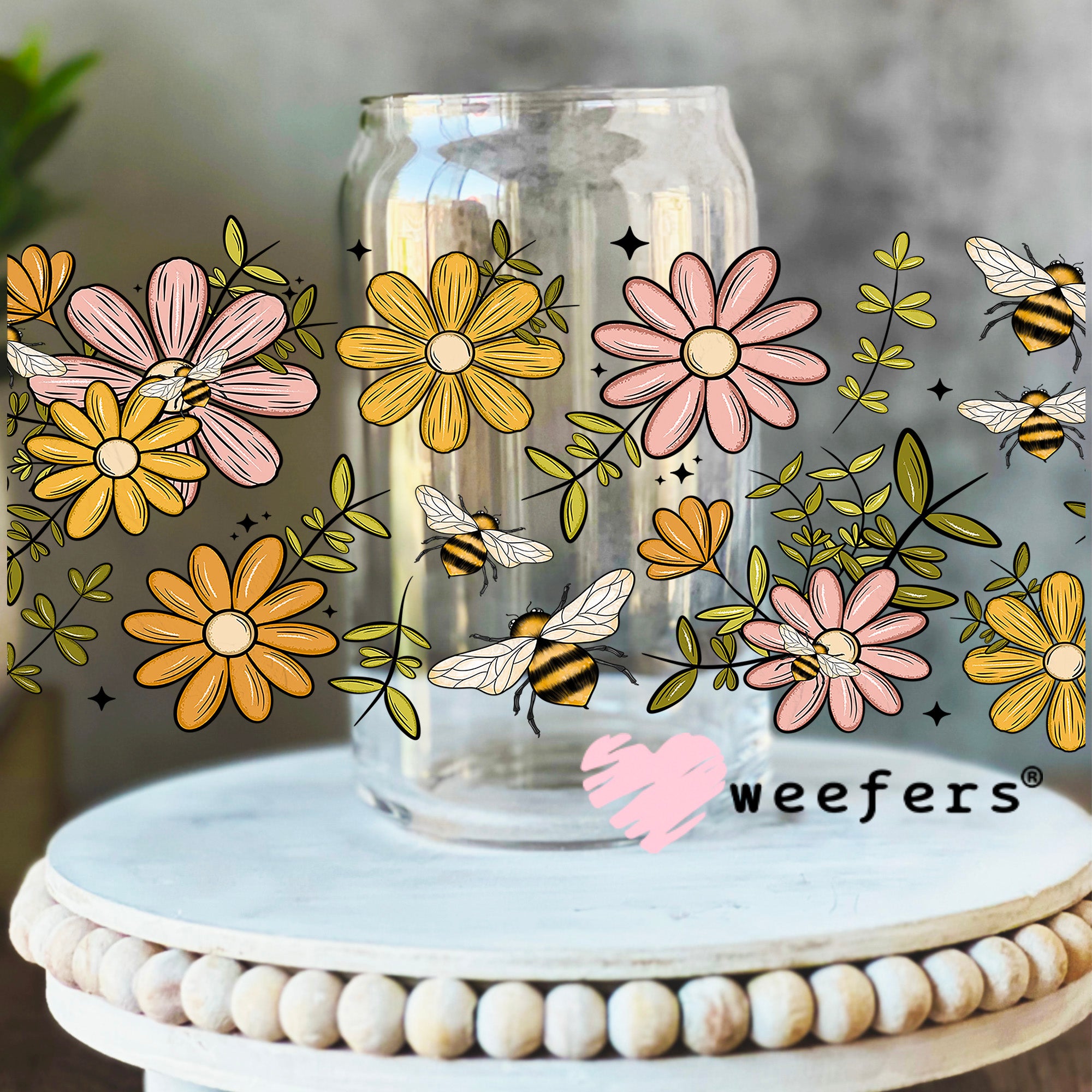 Yellow Mauve Flowers and Bees UV DTF Cup Wrap – Weefers