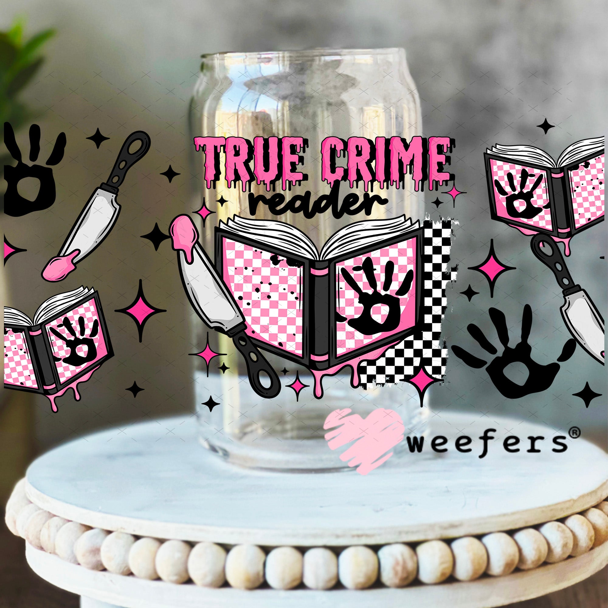 True Crime Pink and Black UV DTF Cup Wrap – Weefers