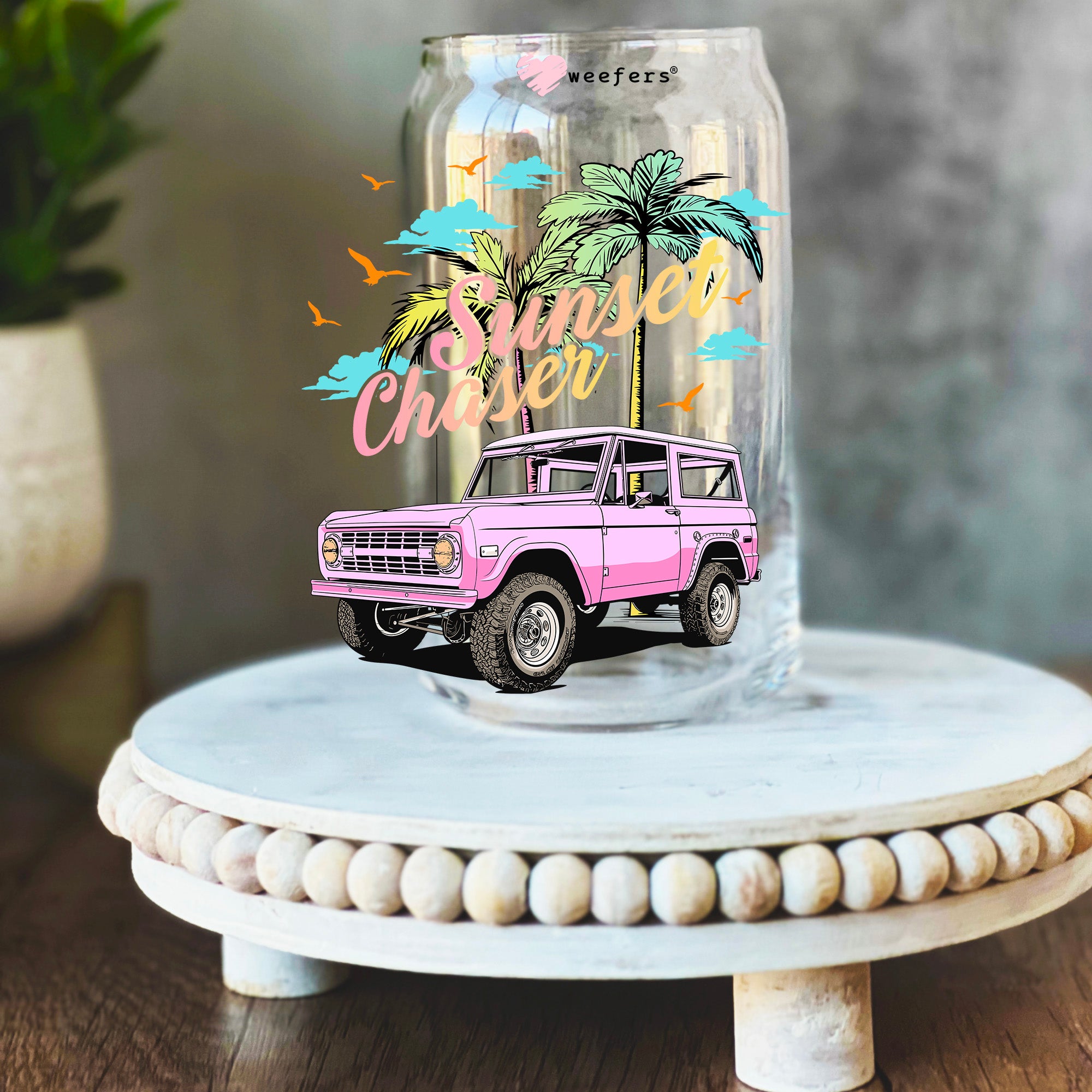 Sunset Chaser 16oz Libbey Glass Can UV DTF or Sublimation Wrap Decal T ...