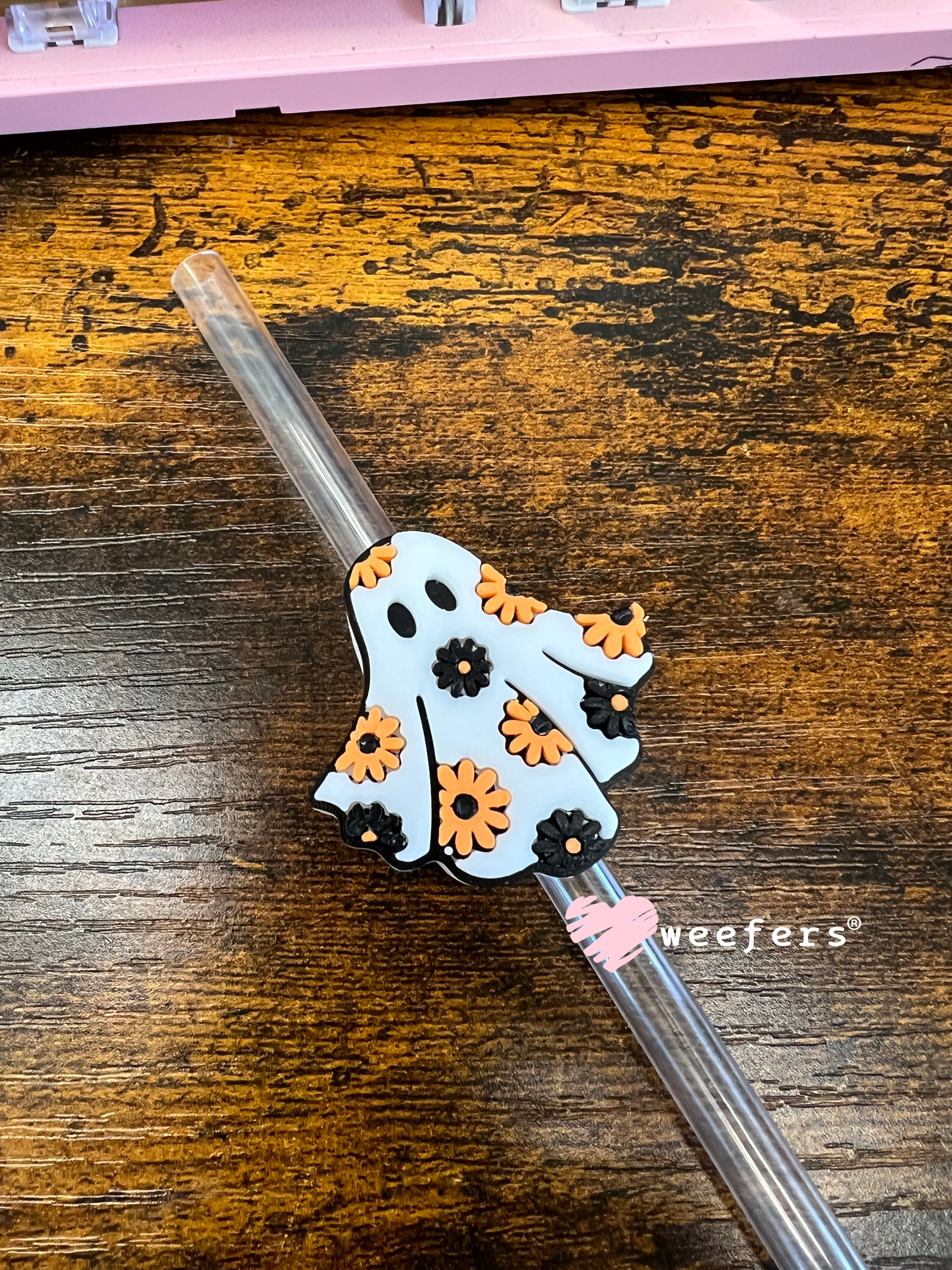 Orange and Black Flower Ghost Straw Topper Buddy – Weefers