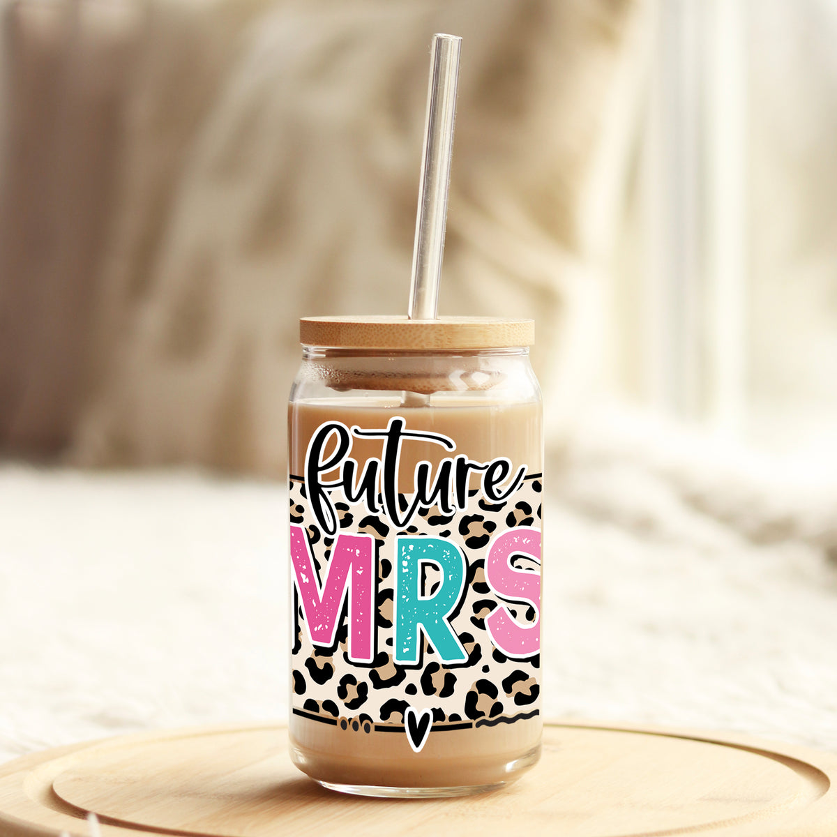 Future Mrs Leopard 16oz Libbey Glass Can UVDTF or Sublimation Cup Wrap