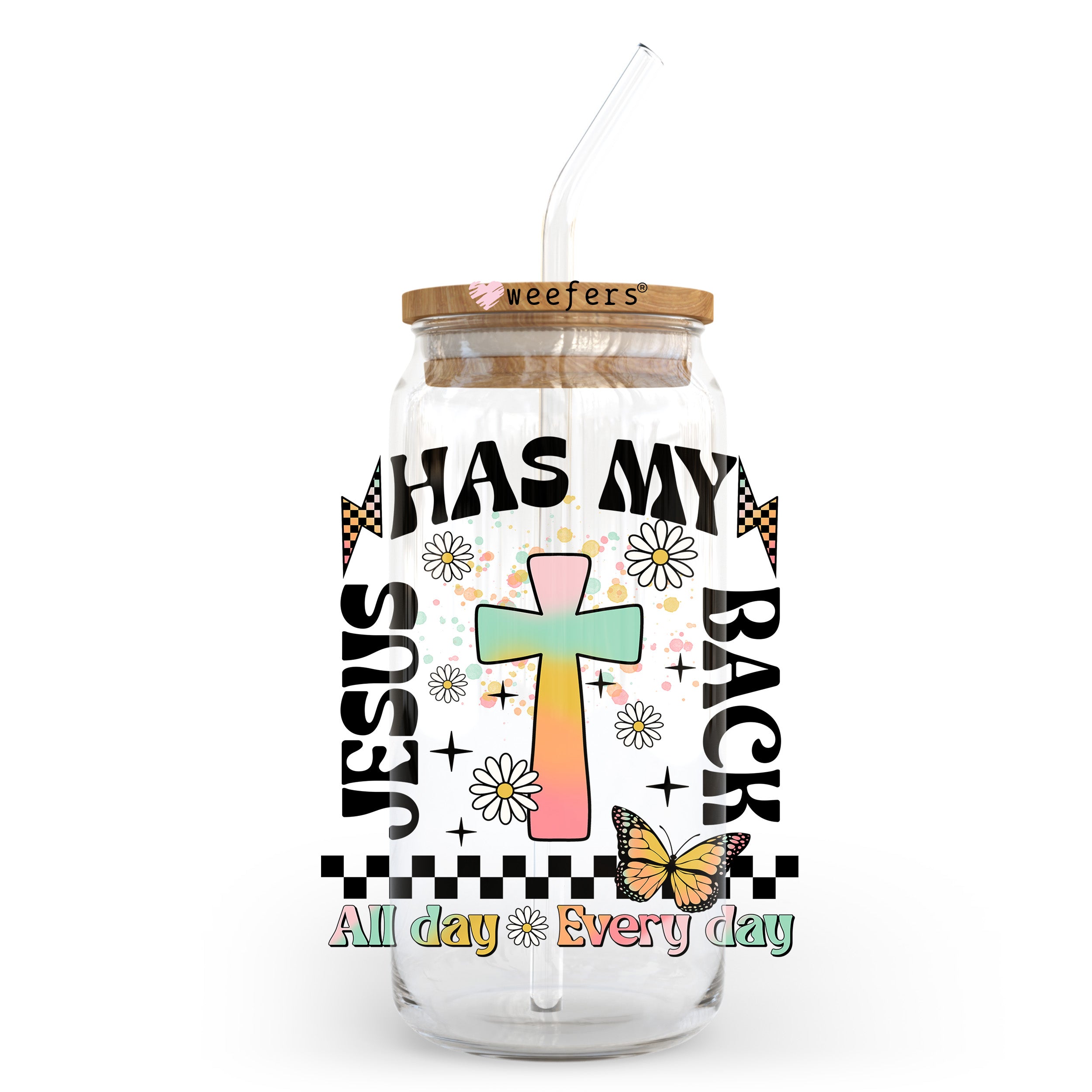 Jesus Has My Back 20oz Libbey Glass Can UV DTF or Sublimation Wrap - D ...