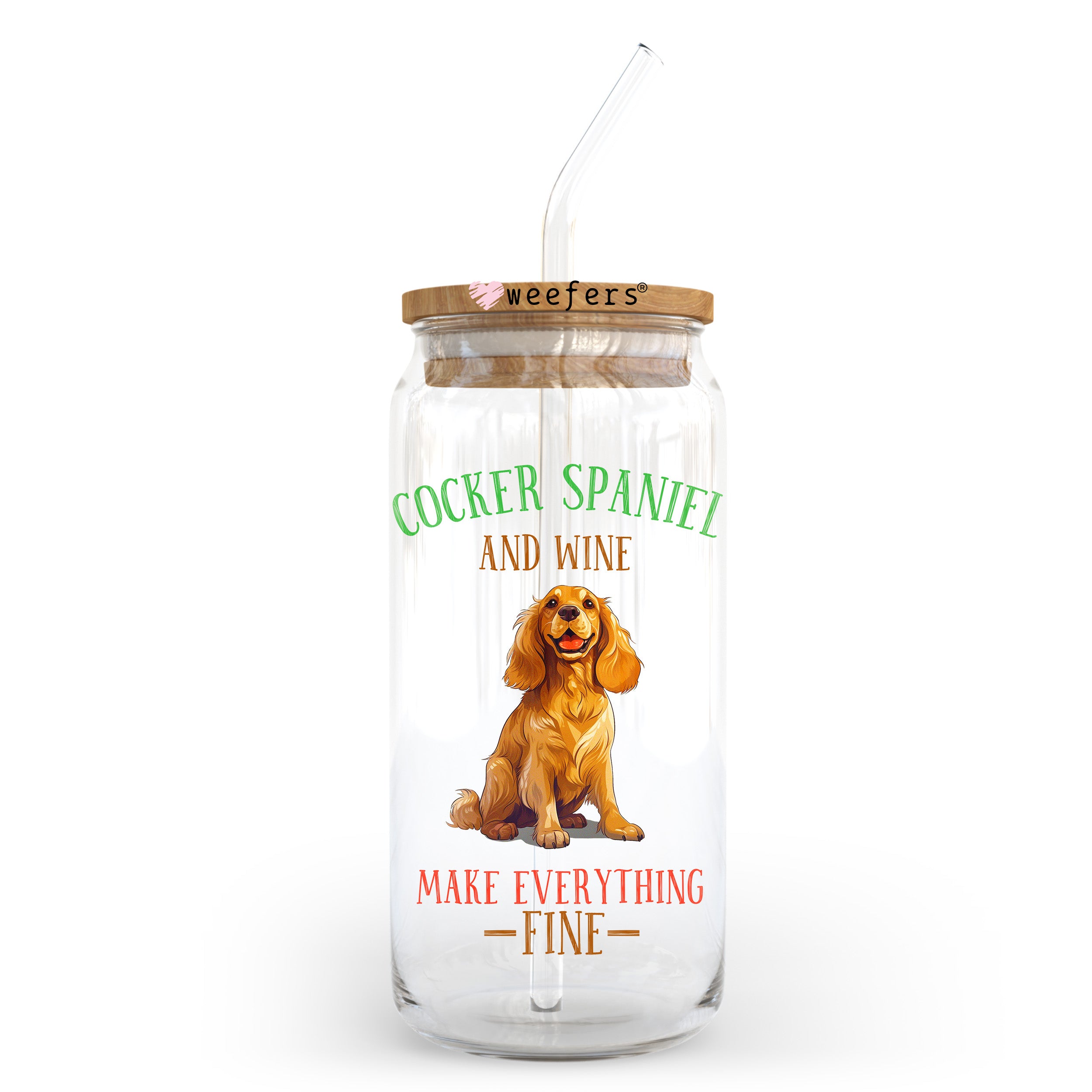 Cocker Spaniel and Wine 20oz Libbey Glass Can UV DTF or Sublimation Wr ...