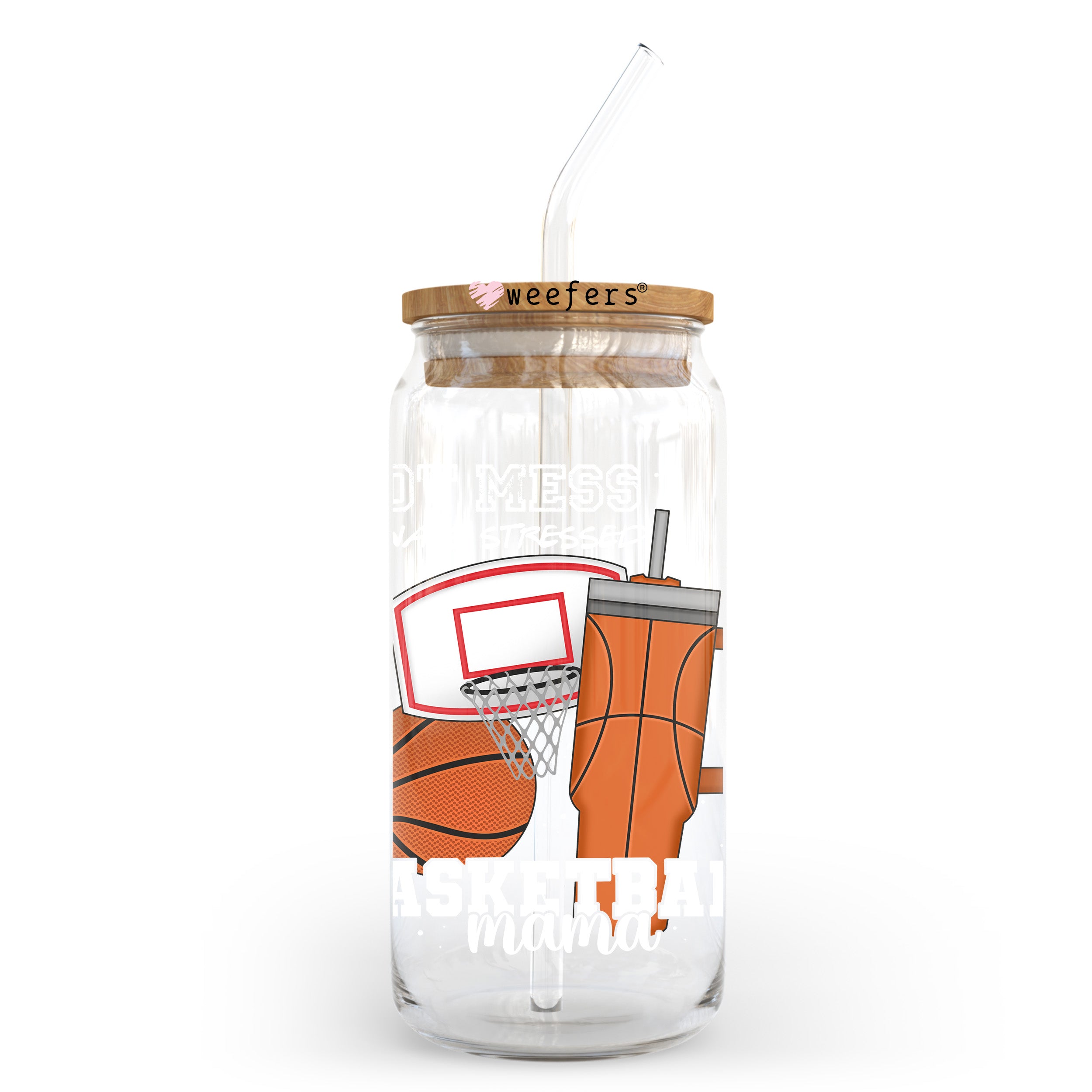 Hot Mess Always Stressed Basketball Mom 20oz Libbey Glass Can UV DTF o ...