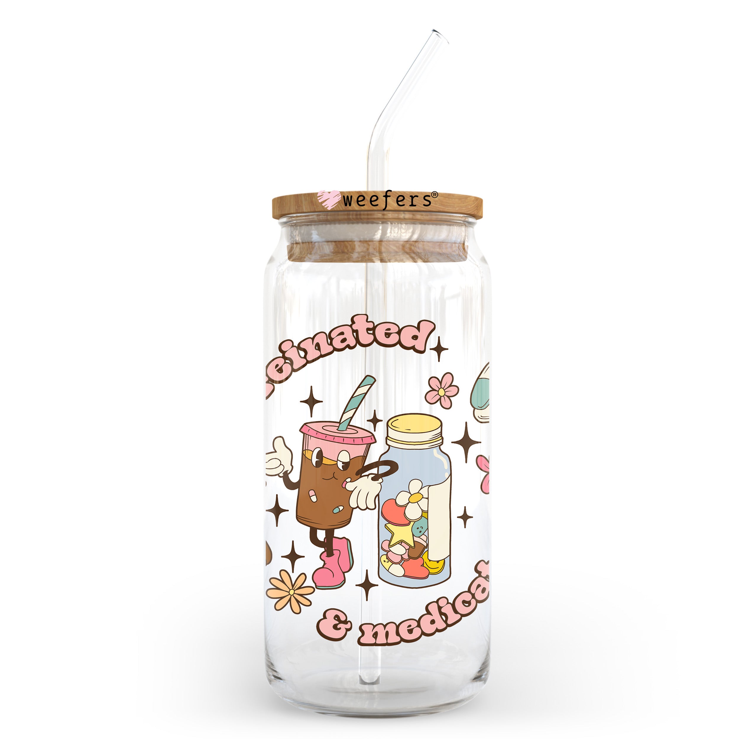 Caffeinated and Medicated 20oz Libbey Glass Can UV DTF or Sublimation ...