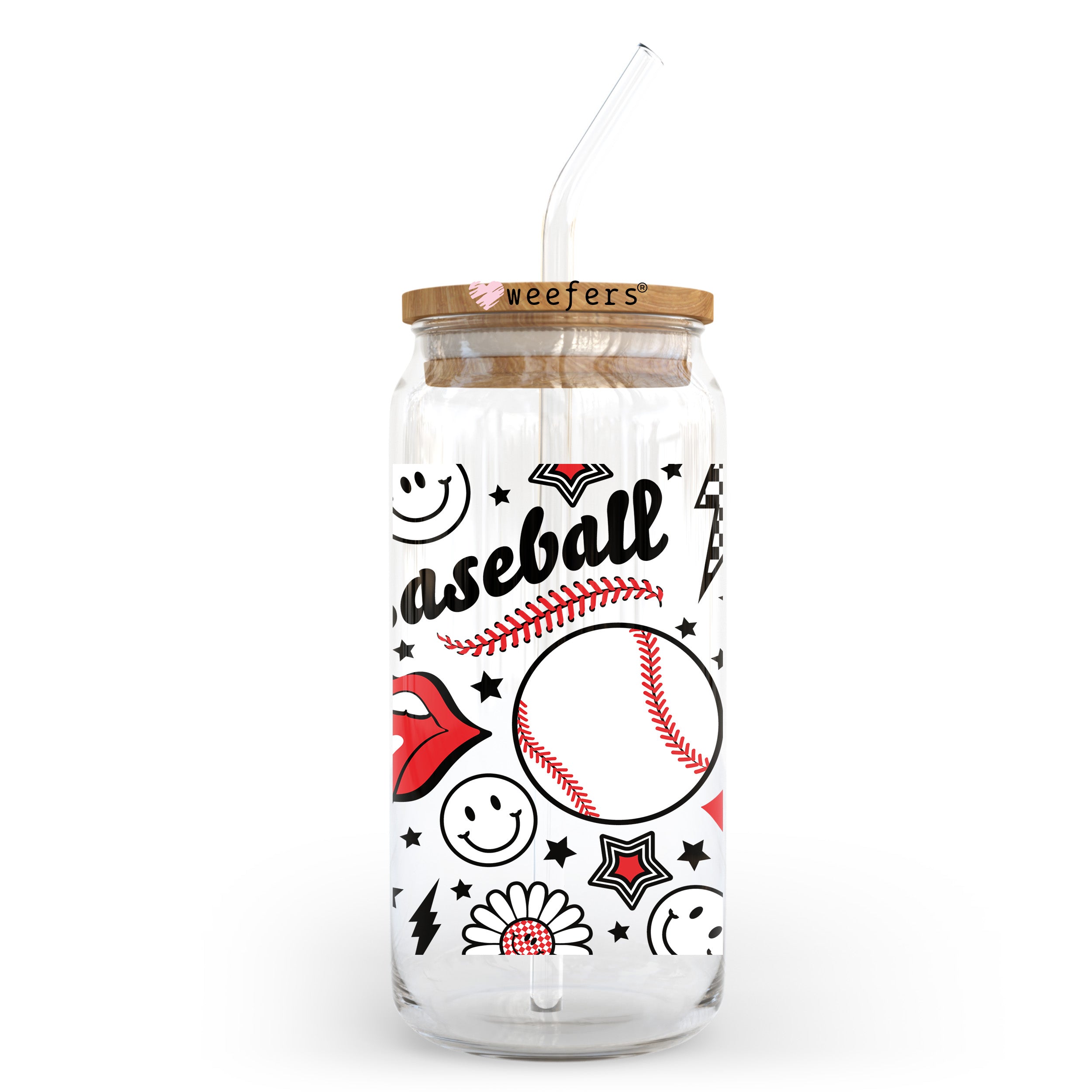 Baseball Lightening Bolt 20oz Libbey Glass Can UV DTF or Sublimation W ...